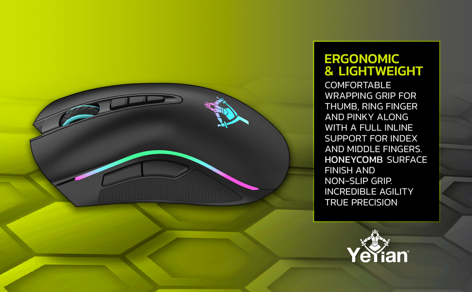 YEYIAN GRAM Ergonomic 16.8M RGB Optical Laser Gaming Mouse, 8 Programmable Button, 1ms Response ...